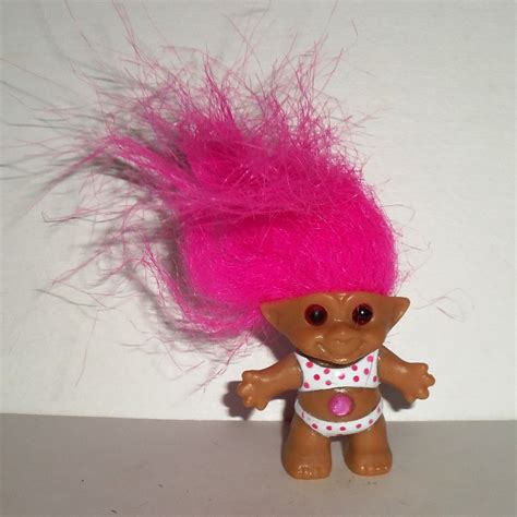 Ace Novelty 1992 Mini Treasure Troll W Pink Hair And Wishstone Polka Dot