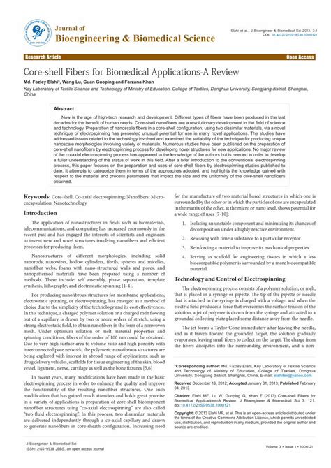 Pdf Bi Journal Of Bioengineering And Biomedical Science · Manufacturing Process Of Core Shell
