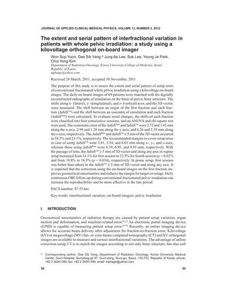 Pdf The Extent And Serial Pattern Of Interfractional Variation In