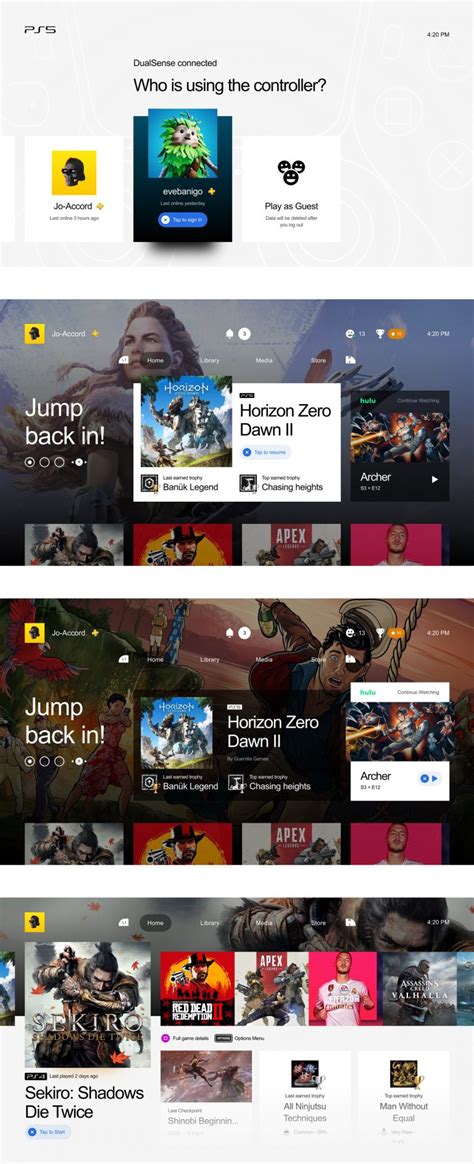 PlayStation Concept UI For InVision Studio Theme UI