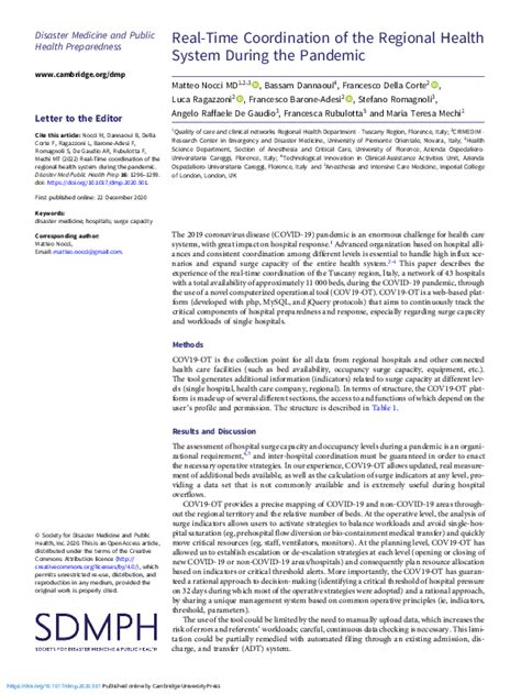 Pdf Real Time Coordination Of The Regional Health System During The