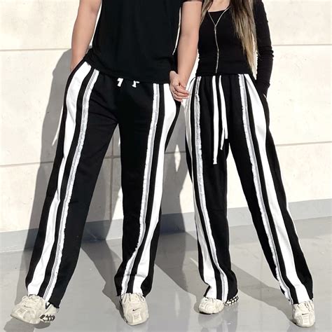 비바블 완전고퀄 태슬 팬츠 커플룩 남녀공용 와이드 팬츠 커플 바지 배색 수술 꾸안꾸 봄 가을 겨울 시밀러룩 트레이닝 스트릿 Y2k 데일리 빅사이즈 데이트룩 오버핏 캐주얼