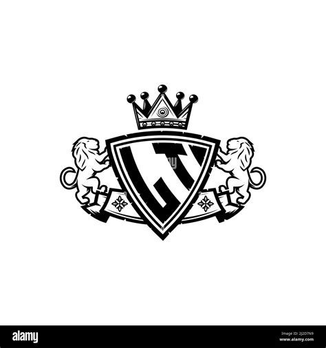 LT Monogram Logo Letter With Simple Shield Crown Style Design Luxurious Monogram Lion Luxury