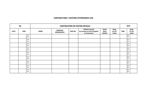 Visitors Attendance Log Template