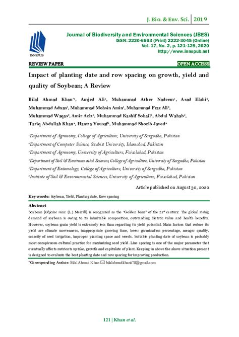 Pdf Impact Of Planting Date And Row Spacing On Growth Yield And