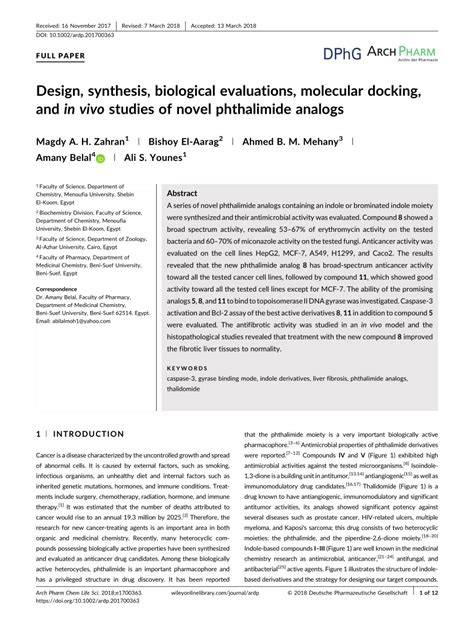 Pdf Design Synthesis Biological Evaluations Molecular Docking And