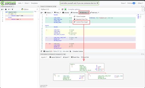 python bytecode cfg added to compiler explorer python help