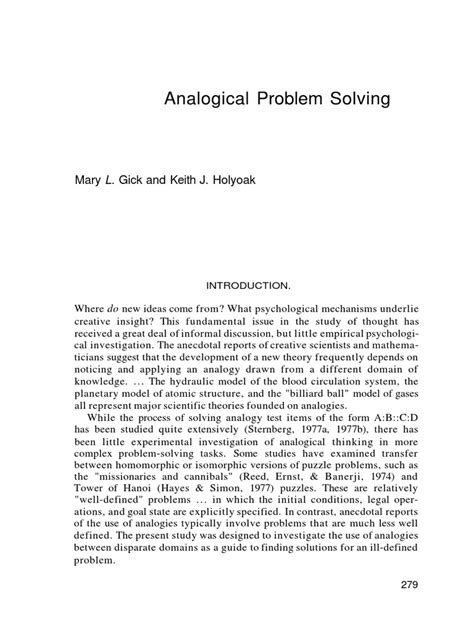 Analogical Problem Solving Mary L Gick And Keith J Holyoak Pdf
