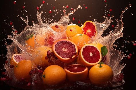 Vibrant Splash Of Fresh Fruit Juices Premium Ai Generated Image