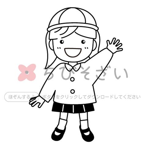 制服を着た幼稚園児の女の子2 ちびそざい＊白黒おたよりイラスト