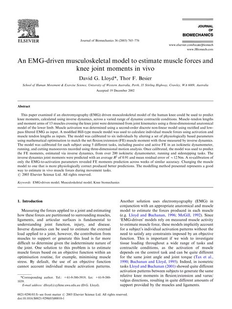 Emg Driven Model Predicts Knee Joint Moments Pdf