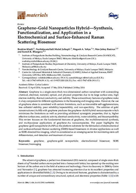 Pdf Graphenegold Nanoparticles Hybrid—synthesis Functionalization And Application In A