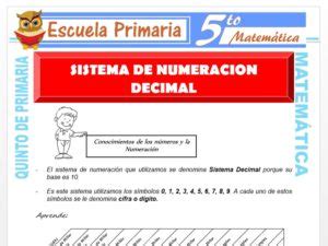 Sistema de Numeración Decimal para Quinto de Primaria