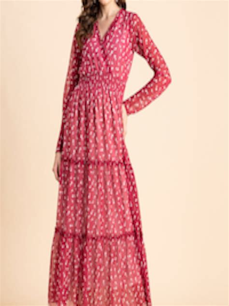 Buy Moomaya Floral Printed V Neck Chiffon Maxi Dress Dresses For