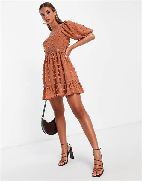 Asos Design Mini Skaterkleid Mit Spitzeneinsatz Aus Strukturiertem