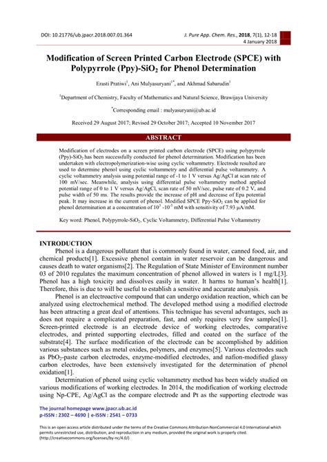 PDF Modification Of Screen Printed Carbon Electrode SPCE With