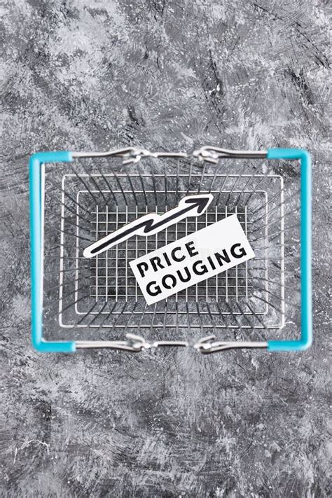 Inflation Or Price Gouging Text With Arrow Representing Prices Going Up And Shopping Basket
