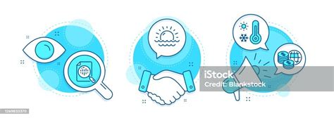 날씨 온도계 일몰과 세계 돈 아이콘 세트 분석 차트 기호입니다 벡터 계절에 대한 스톡 벡터 아트 및 기타 이미지 계절 과학