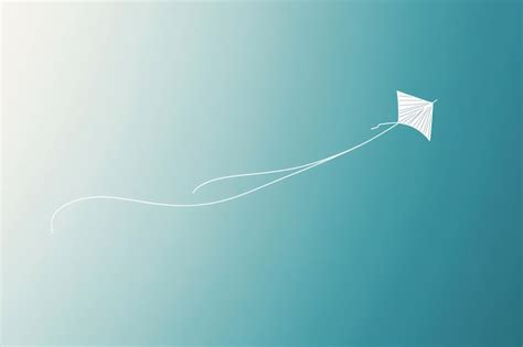 A Simple White Line Drawing Of A Kite Flying In The Sky With A String
