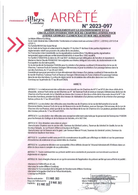 097 2023 Arrete Reglementant Le Stationnement Et La Circulation Rue De