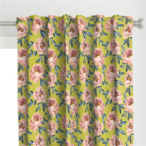 Watercolor Floral Curtain Panel Pink Peonies By Etsy