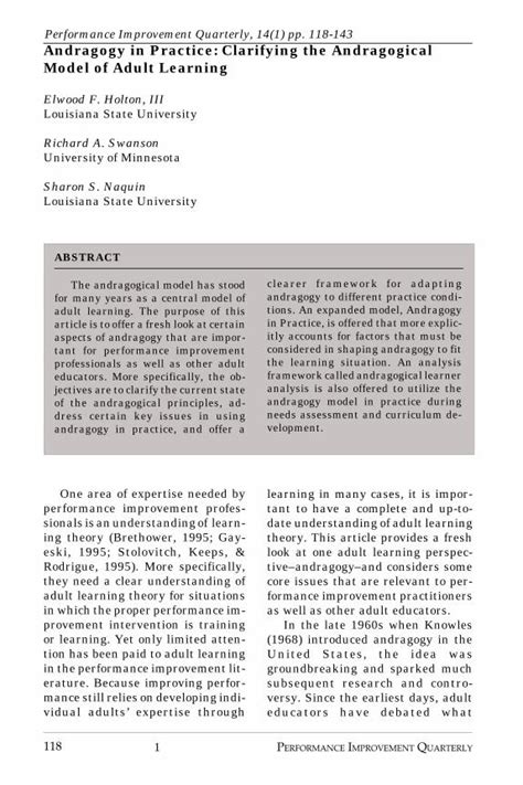 PDF Andragogy In Practice Clarifying The Andragogical Model