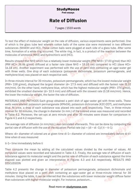 Rate Of Diffusion Free Essay Example