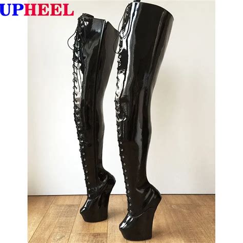Upheel Thigh High Boots Laceup 20cm Heel With Phatform Fetish Heelless