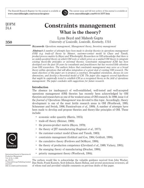 Pdf Constraints Management What Is The Theory