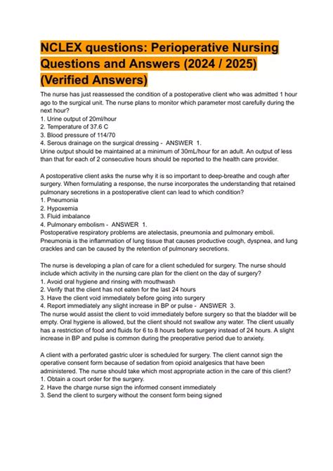 Nclex Questions Perioperative Nursing Questions And Answers 2024
