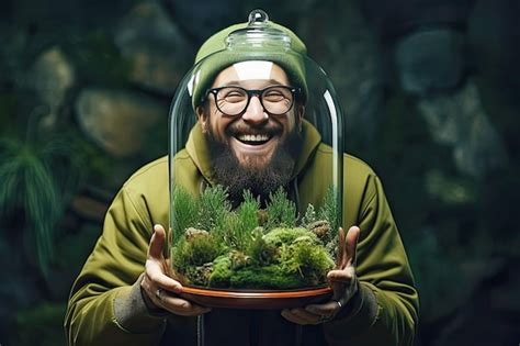 premium photo cheerful algae collector man in glasses