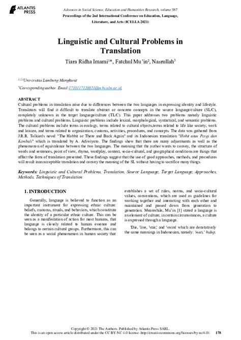 Pdf Linguistic And Cultural Problems In Translation