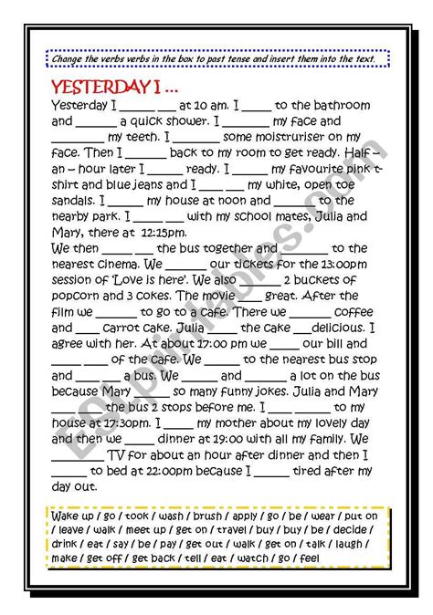 Yesterday I Esl Worksheet By Aylinlondon