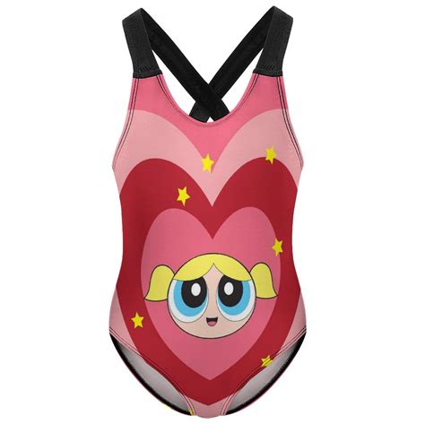 Powerpuff Girls Girls Swimwear Cartoon Cross Shoulder Swimsuit Bathing