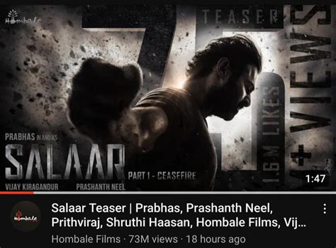 Salaar Part 1 Ceasefire Teaser Is Now The Most Viewed Teaser In India