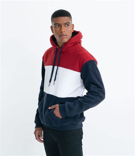 Blusão Fechado em Fleece Blocos de Cor e Bolso Canguru Multicores