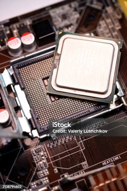 Microprocessor And Socket On The Motherboard Computer Radio Components Microchips And Chips