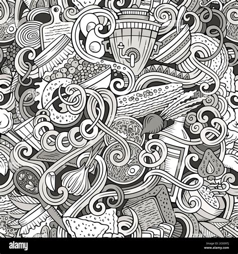 Cartoon Doodles Russian Food Seamless Pattern Stock Vector Image And Art
