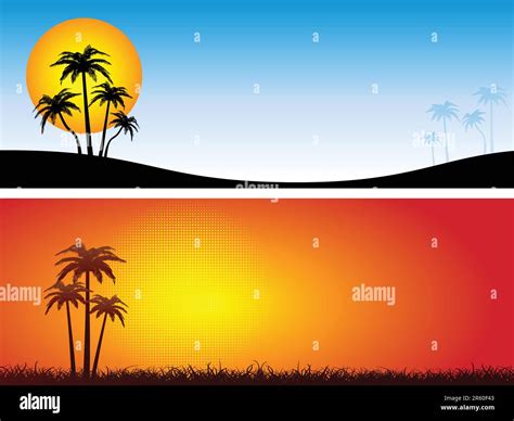 Summer Scenes With Palm Trees Stock Vector Image And Art Alamy