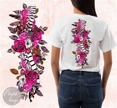 Spine Flowers Png Floral Spine Sublimation Design Skull Flowers Back