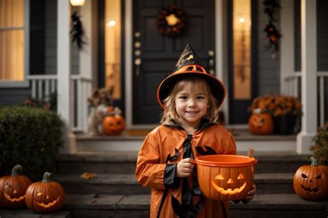 Premium Ai Image Cute Girl Trick Or Treating