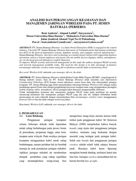 Jurnal Analisis Dan Perancangan Keamanan Dan Manajemen Jaringan Wireless Pada Pt Semen Baturaja