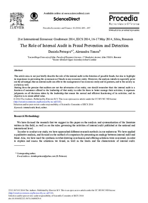 Pdf The Role Of Internal Audit In Fraud Prevention And Detection
