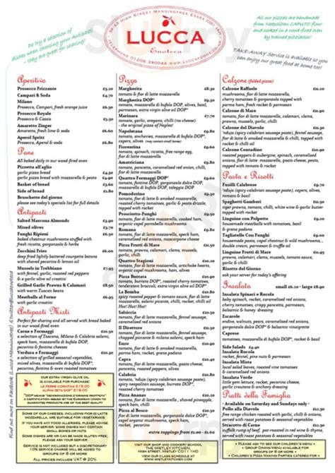 Lucca Manningtree 39 43 High Street Menu And Prices