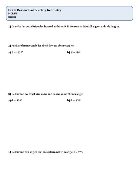 Exam Review Part 5 Trig Geometry Exam Review Part 5 Trig Geometry Mcr3u Jensen 1 Draw Both