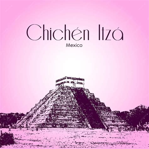 Premium Vector Vector Chichen Itza Outline Landmarks Skyline Sketch