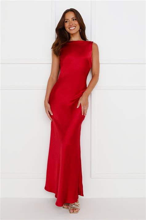 Classy Entrance Satin Slip Maxi Dress Red Hello Molly