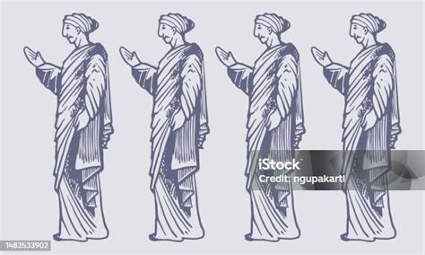 흑백 키톤 벡터 일러스트레이션 고대 그리스 튜닉의 손으로 그린 스케치 0명에 대한 스톡 벡터 아트 및 기타 이미지 0명 벡터 수평 구성 Istock