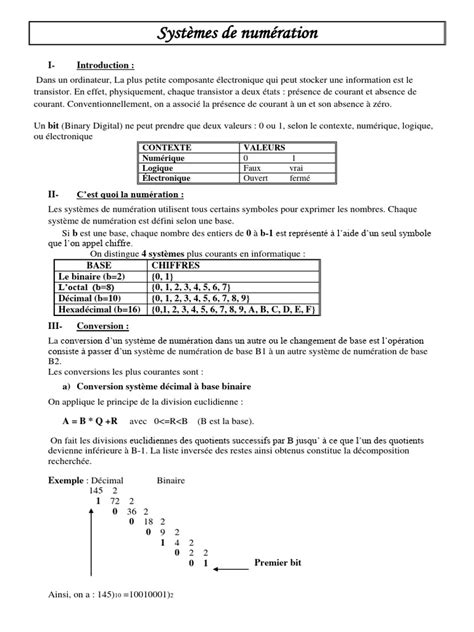 Chapitre3 Systeme De Numeration Pdf