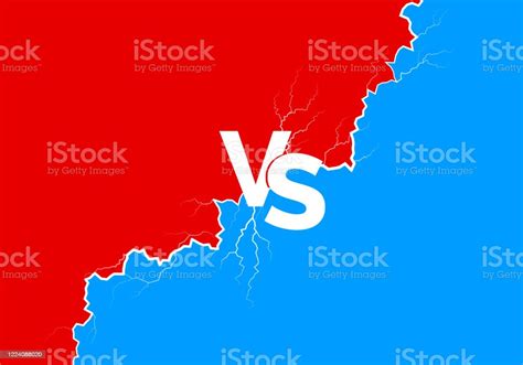 빨간색과 파란색 배경에 번개와 흰색 텍스트 Vs 전투 대 벡터 일러스트레이션 경쟁에 대한 스톡 벡터 아트 및 기타 이미지